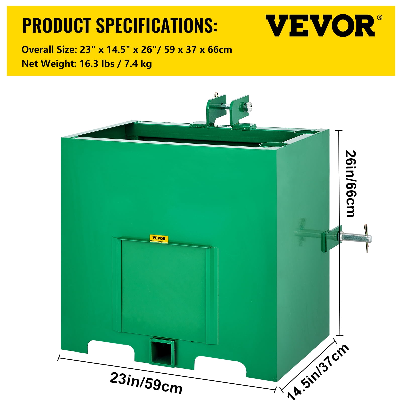 Buy VEVOR 3 Point Ballast Box, 800lbs Capacity Hitch Ballast Box ...
