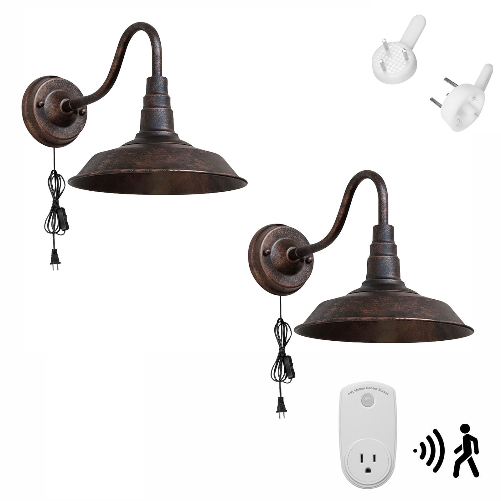 FSLiving Plug-in Wall Sconce with PIR Motion Sensor Socket Vintage ...