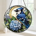 Blue Jay Bird Floral Stained Glass Style Suncatcher Window Hanging ...