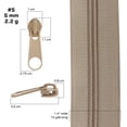 10 Yards #5 Nylon Coil Zipper Tape with 10 Metal Slider Pulls - Tan ...