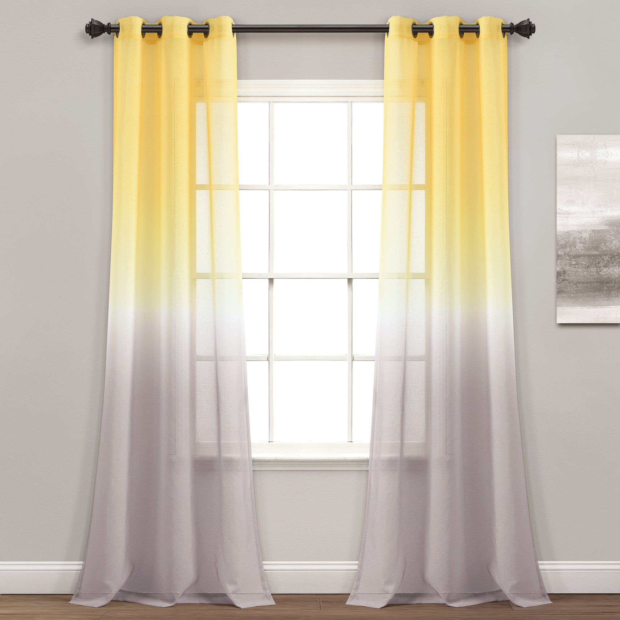 Umbre Fiesta Sheer Window Curtain Panels Yellow/Gray 38X84 Set ...