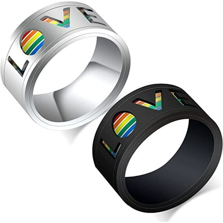 Jinsinto 2 Pcs Love is Love Stainless Steel Rainbow Spinner Ring LGBT ...