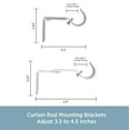 Kenney 1" Adjustable 3.5-4.5" Curtain Rod Mounting Brackets, Set of 2 ...