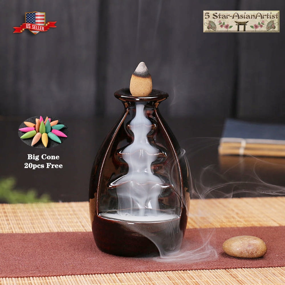 Ceramic Backflow Incense Burner, Home Decor Vase Waterfall 062 & 20pcs ...