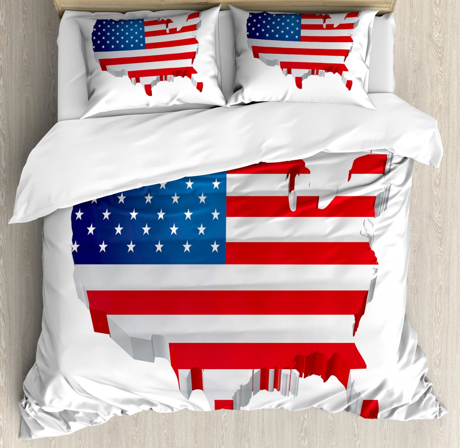 USA Duvet Cover Set King Size, 3D Map of United States with Old Glory ...