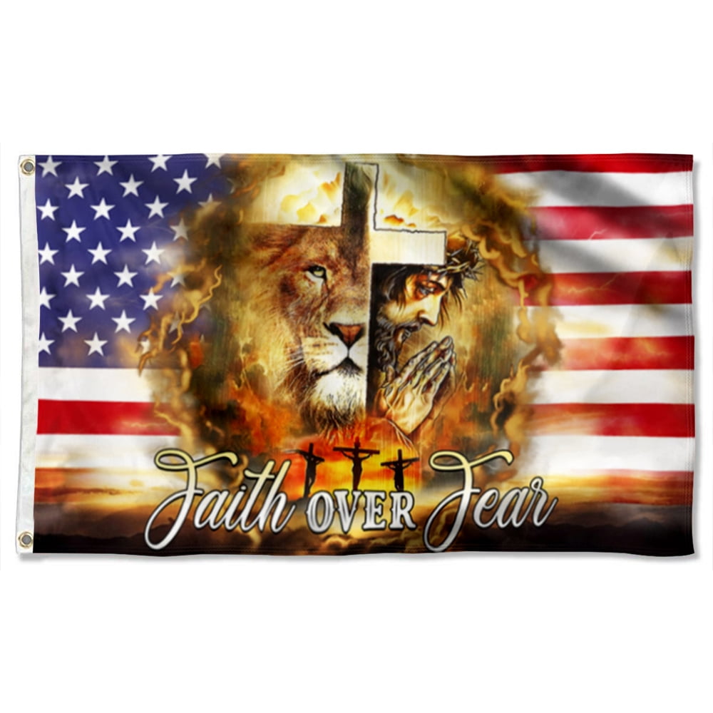 Cayyon Jesus Flag 3x5Feet Jesus And Lion. Faith Over Fear. Christian ...