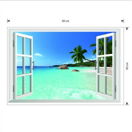 Huge Removable Beach Sea 3D Window Scenery Wall Sticker Decor Decals ...