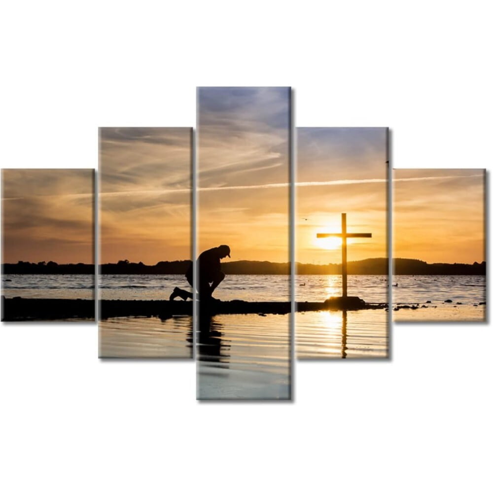 TISHIRON 5PCS Framed Jesus Cross Theme Canvas Wall Art Set,60"x40 ...