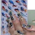 3pc Koi Fish Nail Art Stickers - Luxury Gradient Blue Watercolor Self ...