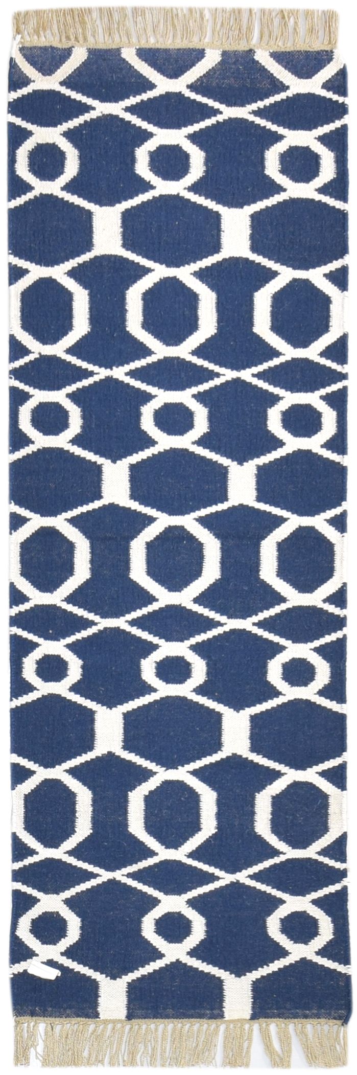 Wool Blue Rug 2' X 6' Modern Dhurrie Scandinavian Nordic Small Runner ...