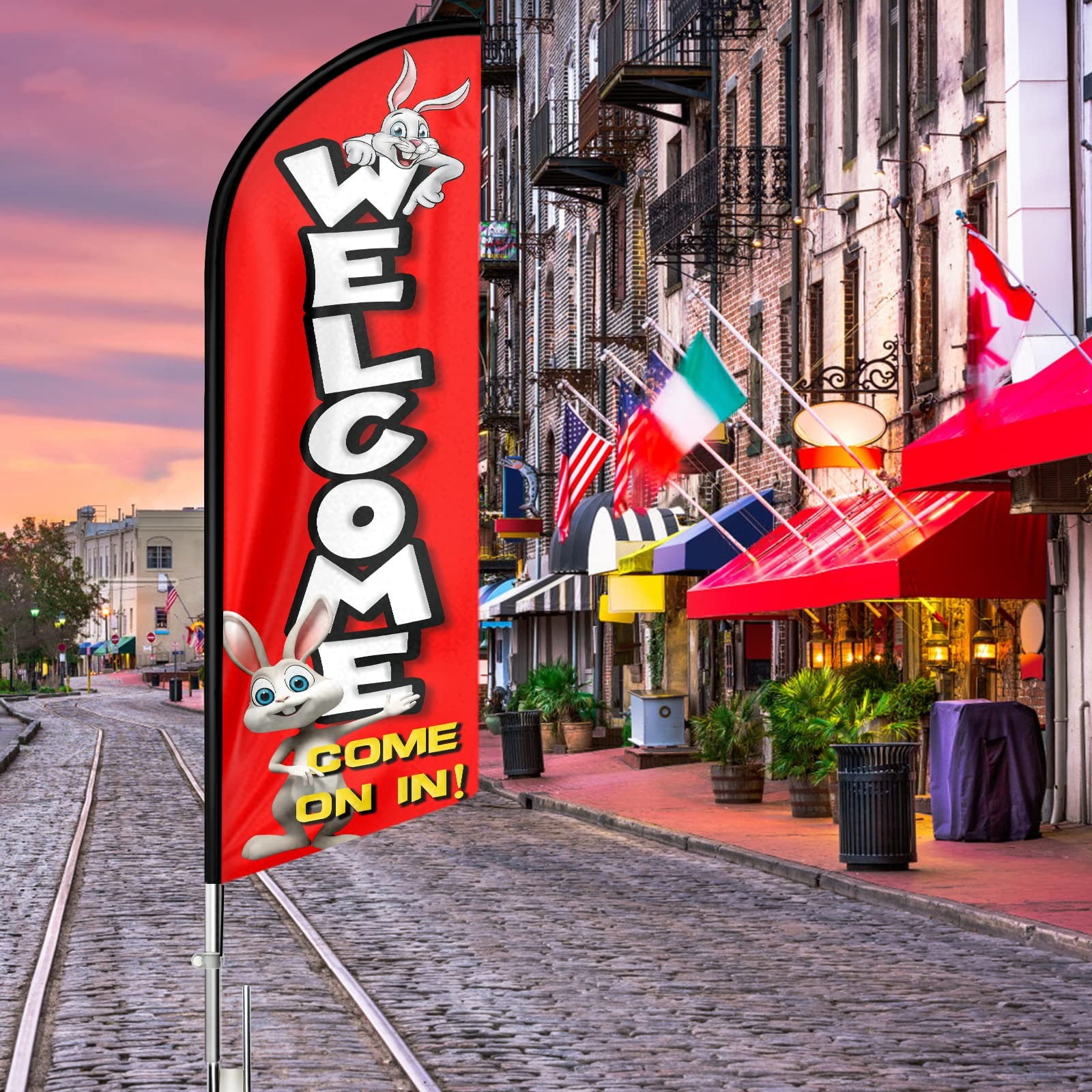 QSUM Welcome Sign Feather Flag,8FT Welcome outdoor advertising flag, Welcome Business Sign ...