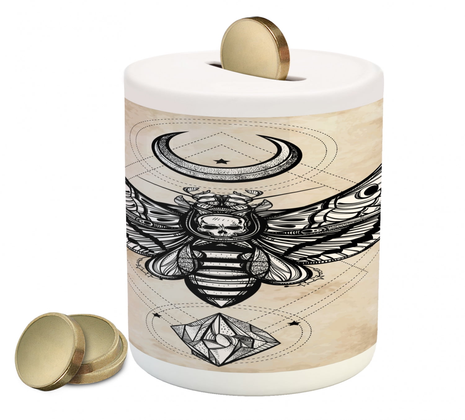 Fantasy Piggy Bank, Dead Head Hawk Moth Luna and Stone Magic Skull ...