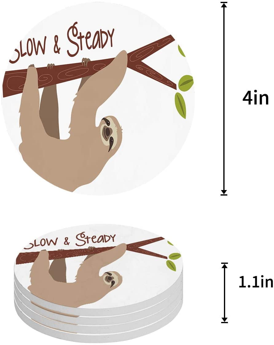ZHANZZK Sloth Slow and Strady Set of 4 Round Coaster for Drinks ...