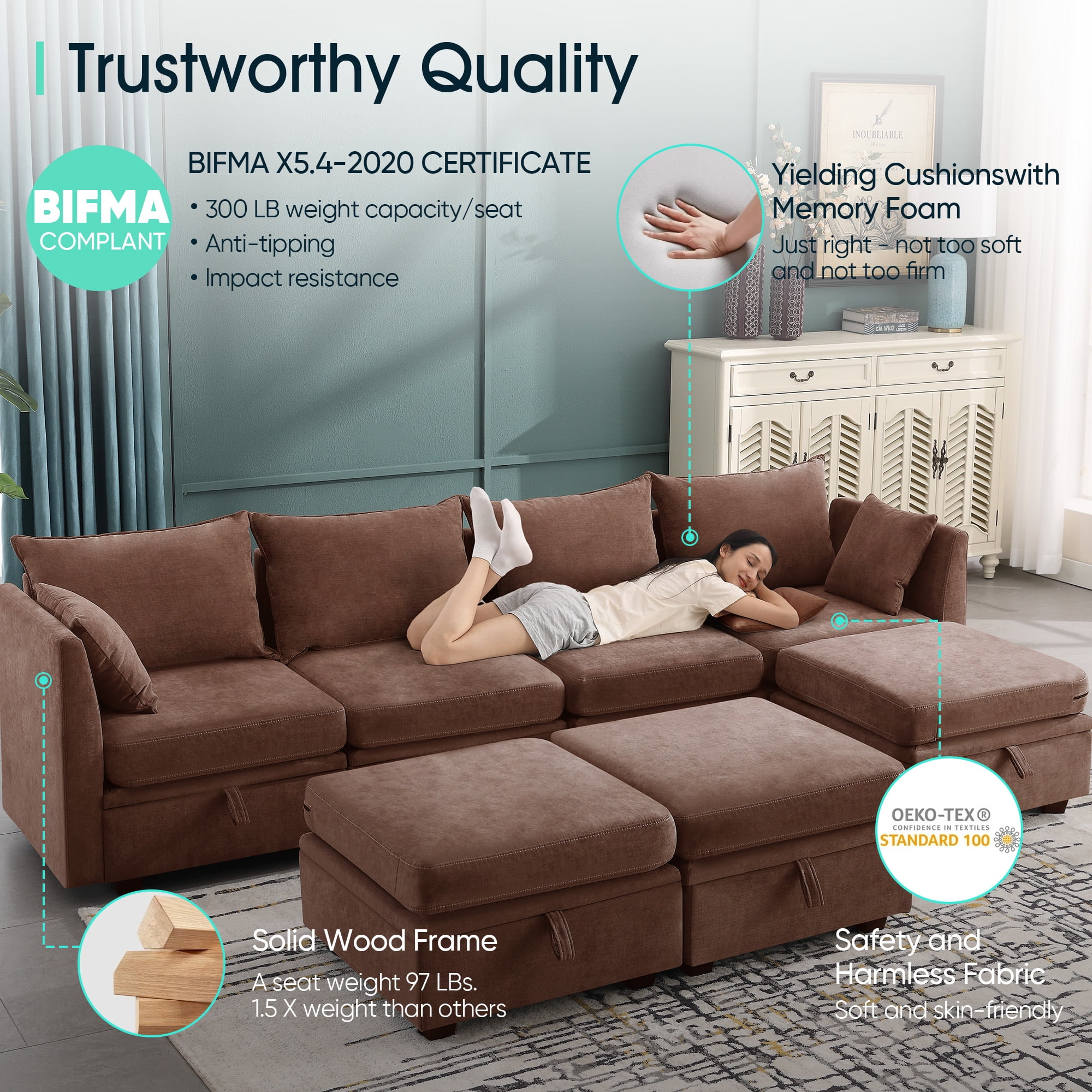 L shaped wooden sofa with storage store