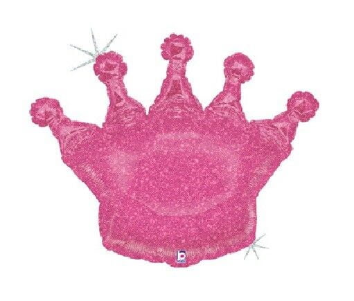 36" PINK Silver Glitter King Crown Foil Balloon Mylar Super Shape Crown ...