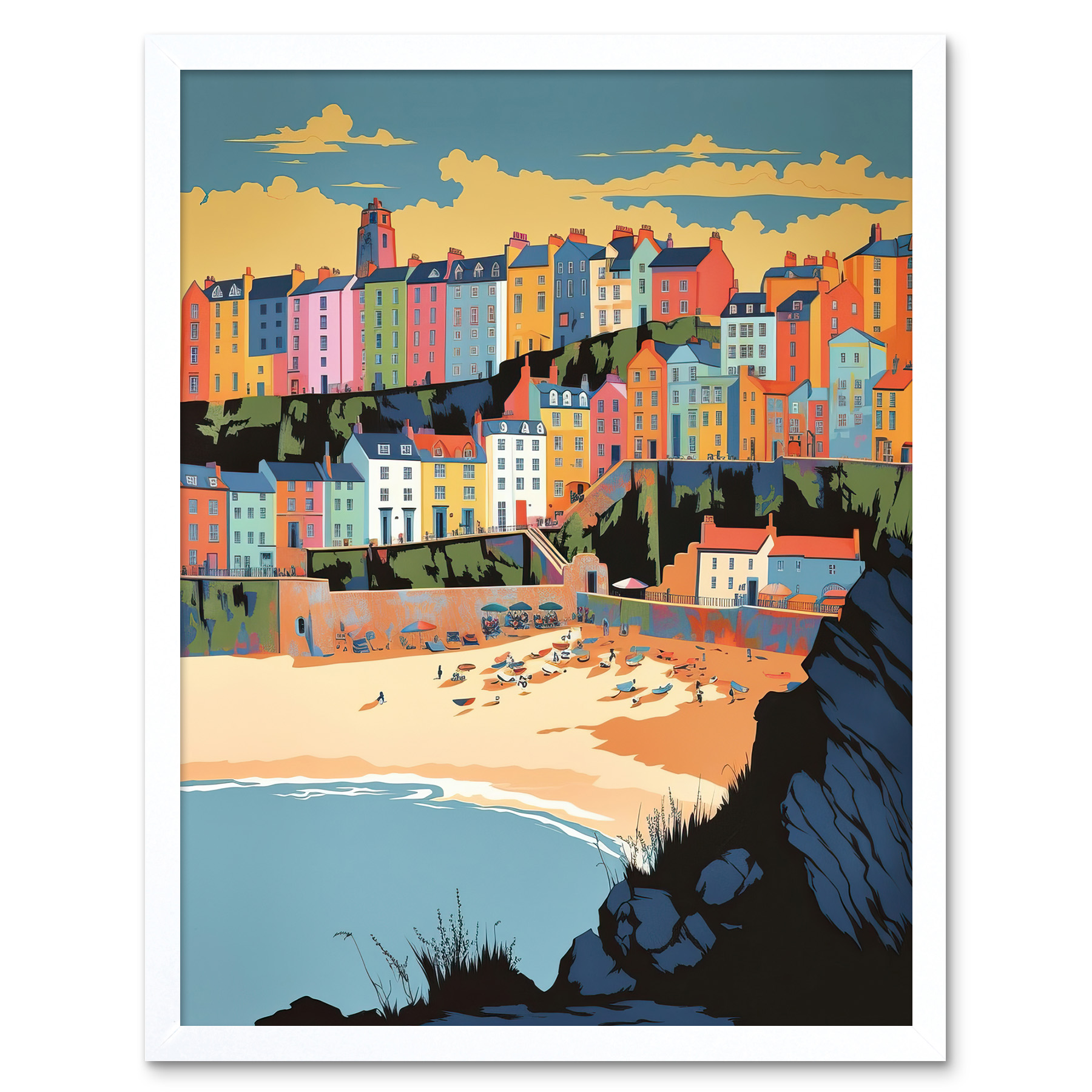 Tenby Castle Beach Coastal Town Summer in Wales Art Print Framed Poster ...