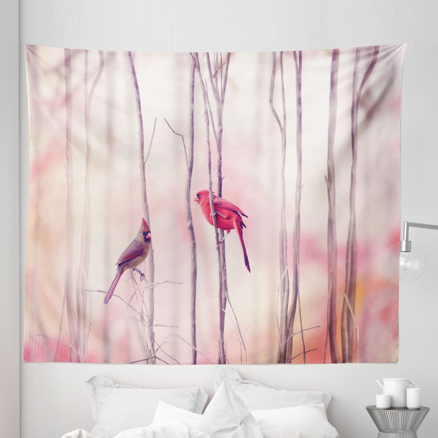 Cardinal Tapestry, Perching Bird on a Branch Japanese Forest Asian ...