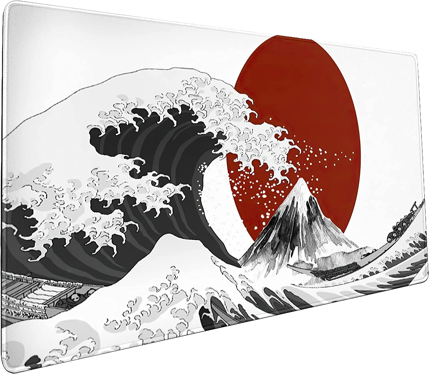 Black White Wave Gaming Mouse Pad XXL Japanese Red Sun Extended Big ...