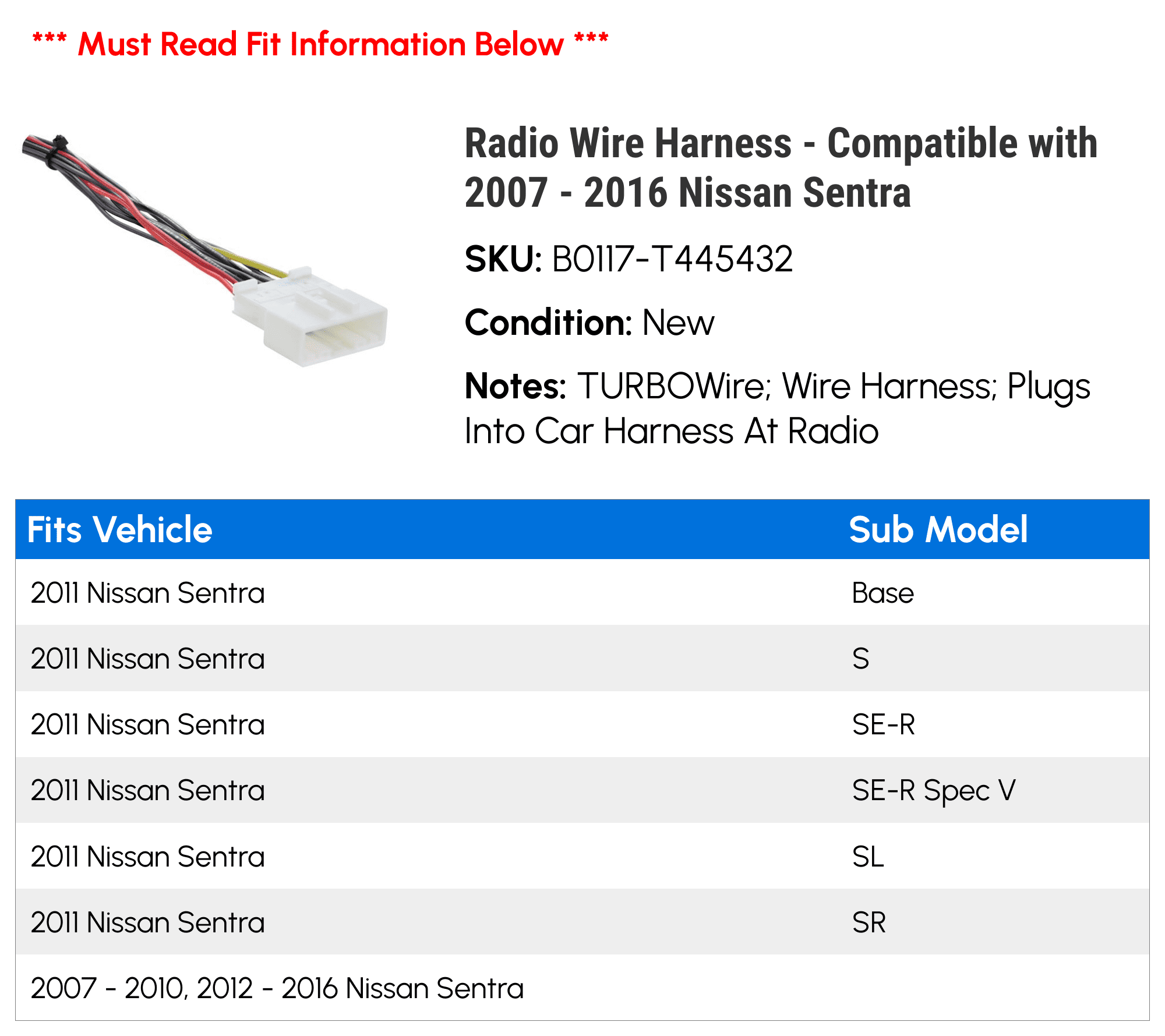 Metra Radio Wire Harness Car Installation Kits for Nissan Sentra