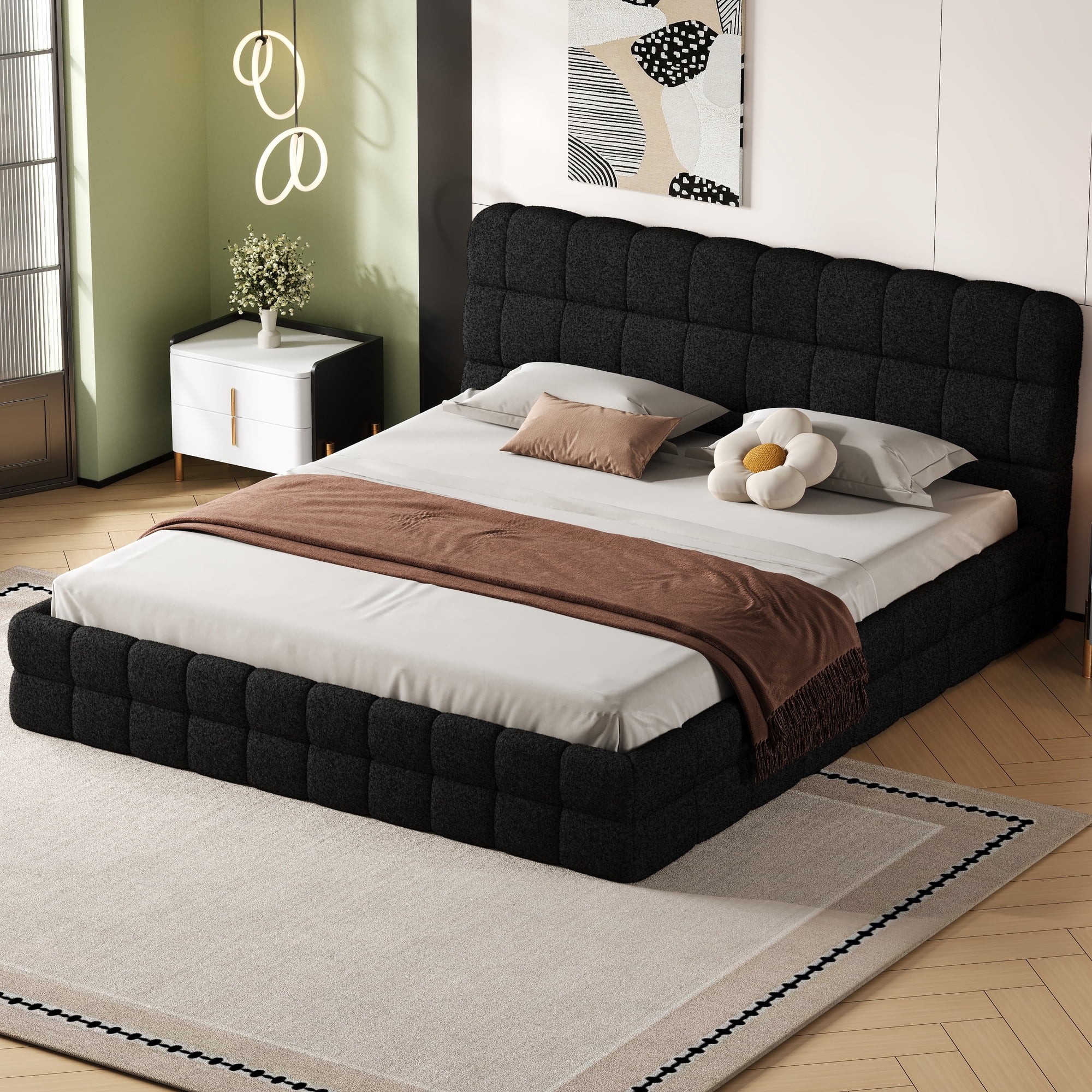 Click here for Noble House King Size Upholstered Platform Bed  Bl... prices