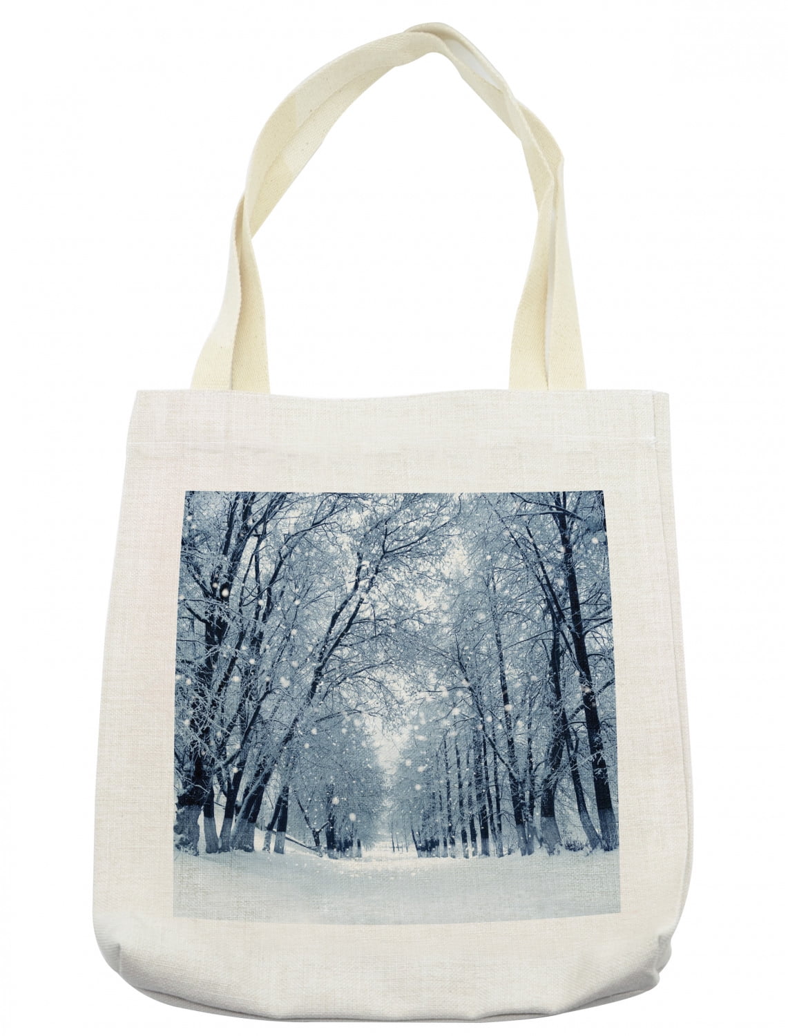 Forest Tote Bag, Snowy Trees Farmhouse Wildlife Woodsy Scenery Frosty ...