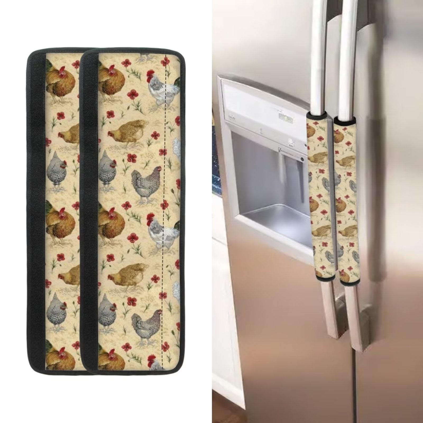 Kuiaobaty 2 PCS Red Flowers Refrigerator Door Handle Cover Chickens ...