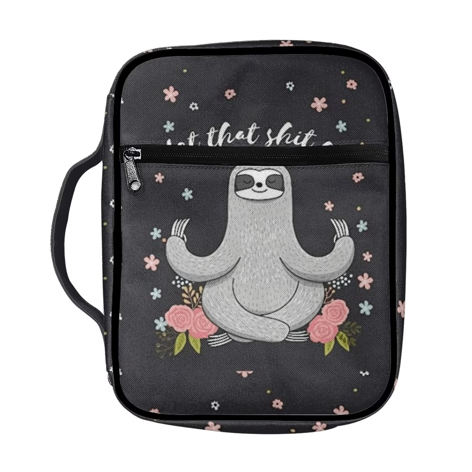 Diaonm Cartoon Sloth Flower Bible Case with Pockets Zipper Pen Storage ...