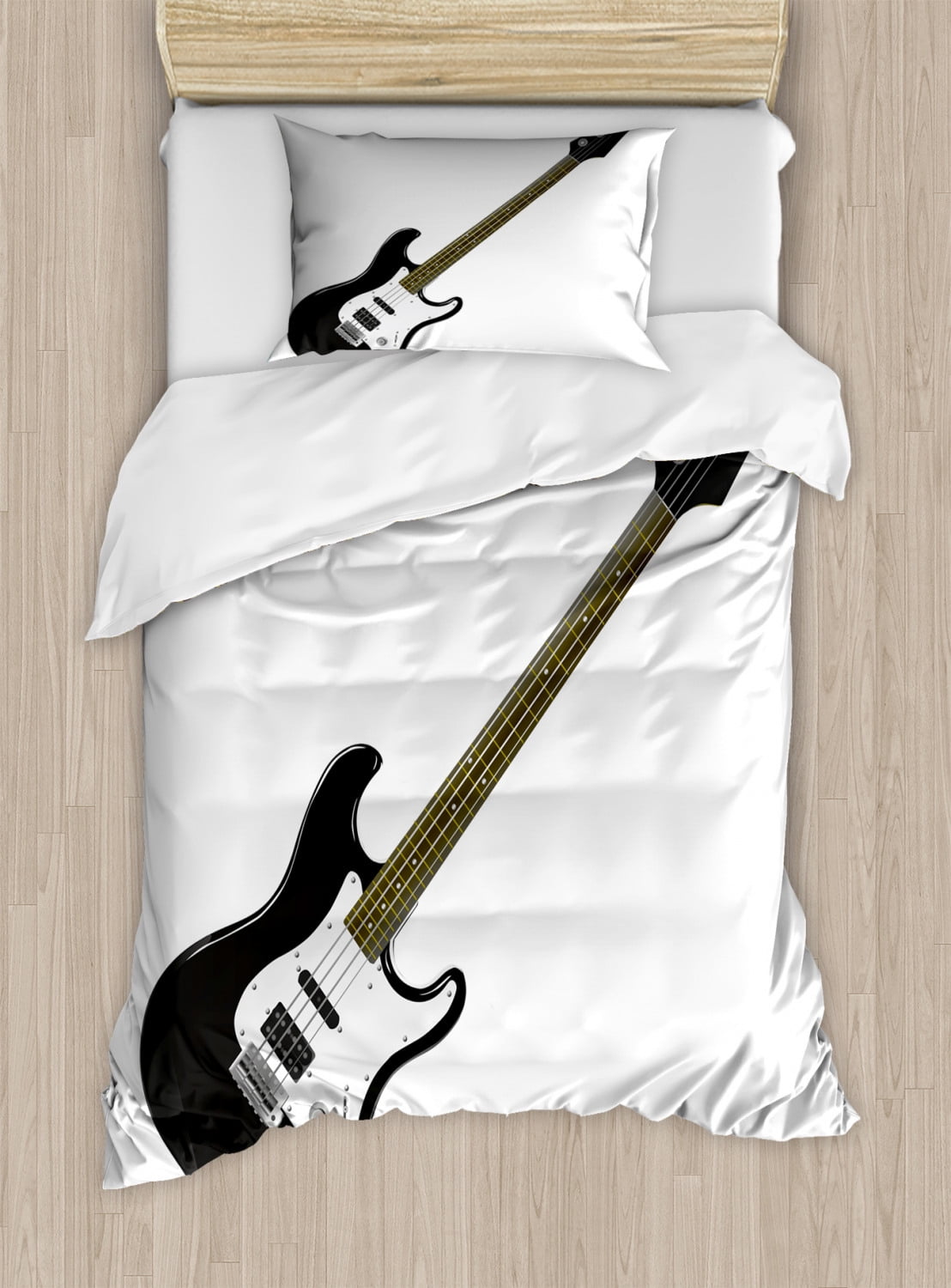 Guitar Duvet Cover Set Twin Size, Bass Four String Rhythm Music Rock ...