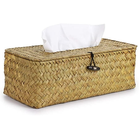FanShow Rectangular Tissue Box Dispenser Reed Woven Box for Family ...