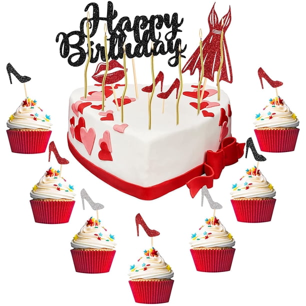 29 Pieces Red Skirt Happy Birthday Cake Topper Red High Heels Cake ...