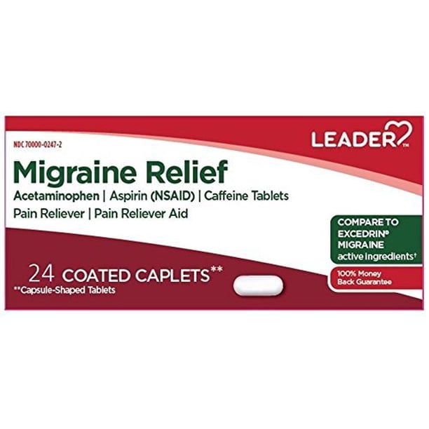 Leader Migraine Relief, 24 Coated Caplets Each - Walmart.com
