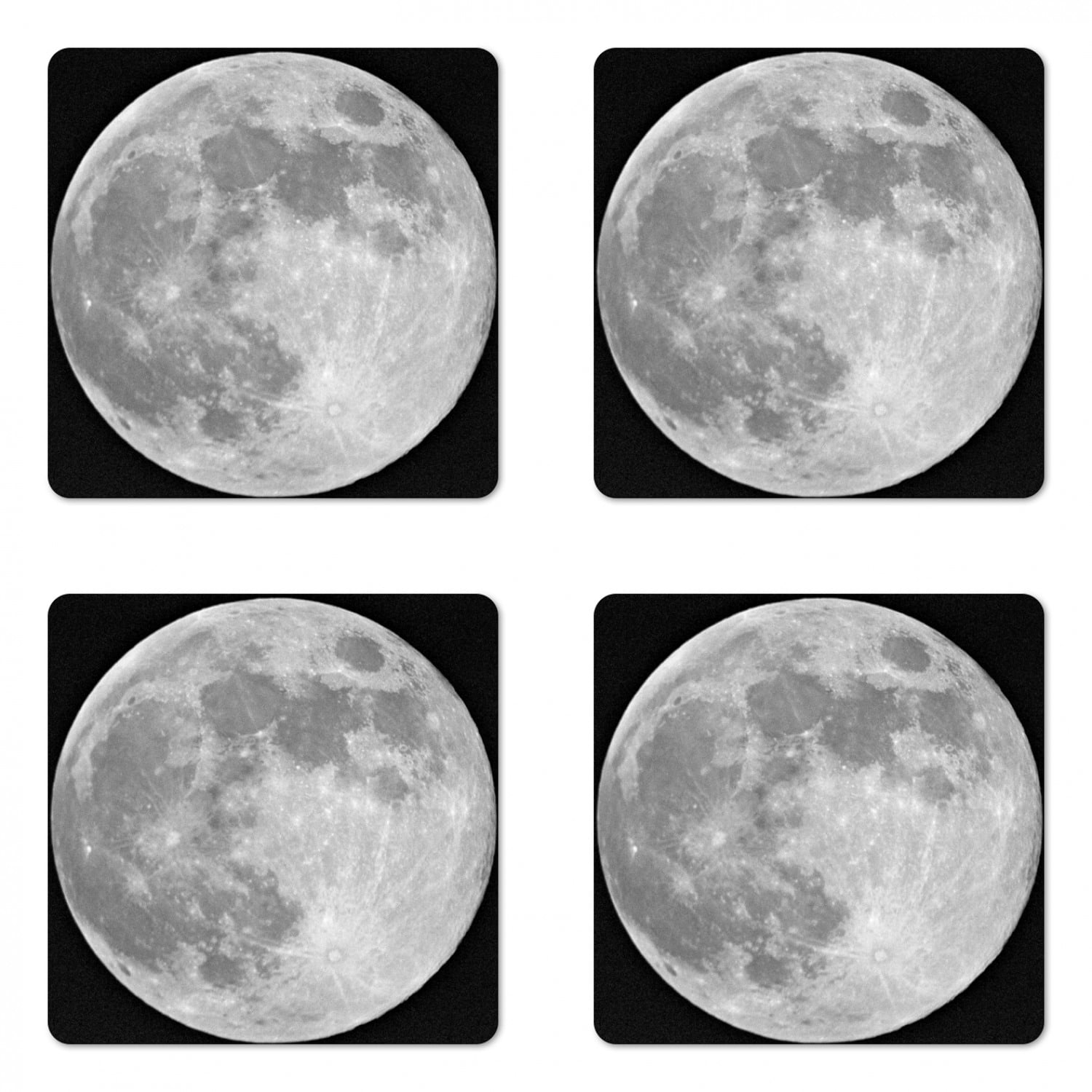 Moon Coaster Set of 4, Black and White Full Moon Detailed Photography ...