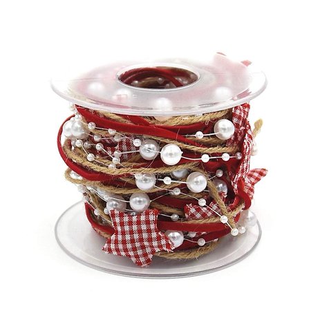 2 Rolls 3 Stands Design Red Artificial Bead Ribbon Stain Ribbon And ...