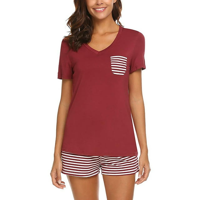 Summer Women's Pajamas Cotton Short Sleeve Shorts Set Pajamas for Women ...