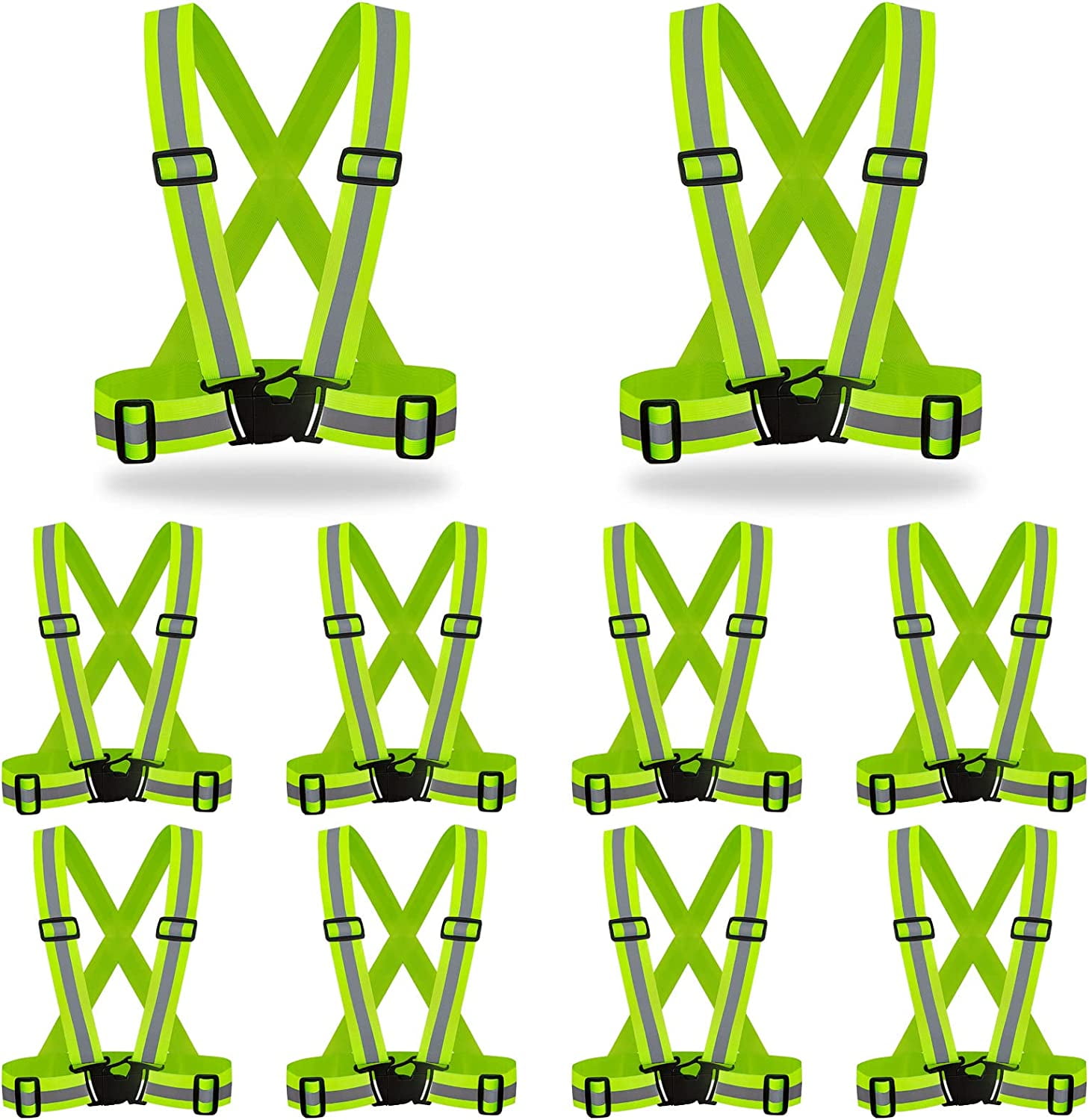 10 Pack Hi Vis Safety Vests - Adjustable Bright Neon Color High ...