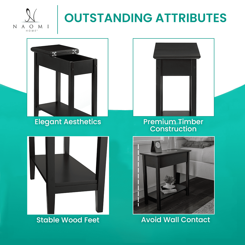 Naomi Home Roxy Side Table Flip Top with Storage Shelf for Bedroom Living Room Office Black Walmart