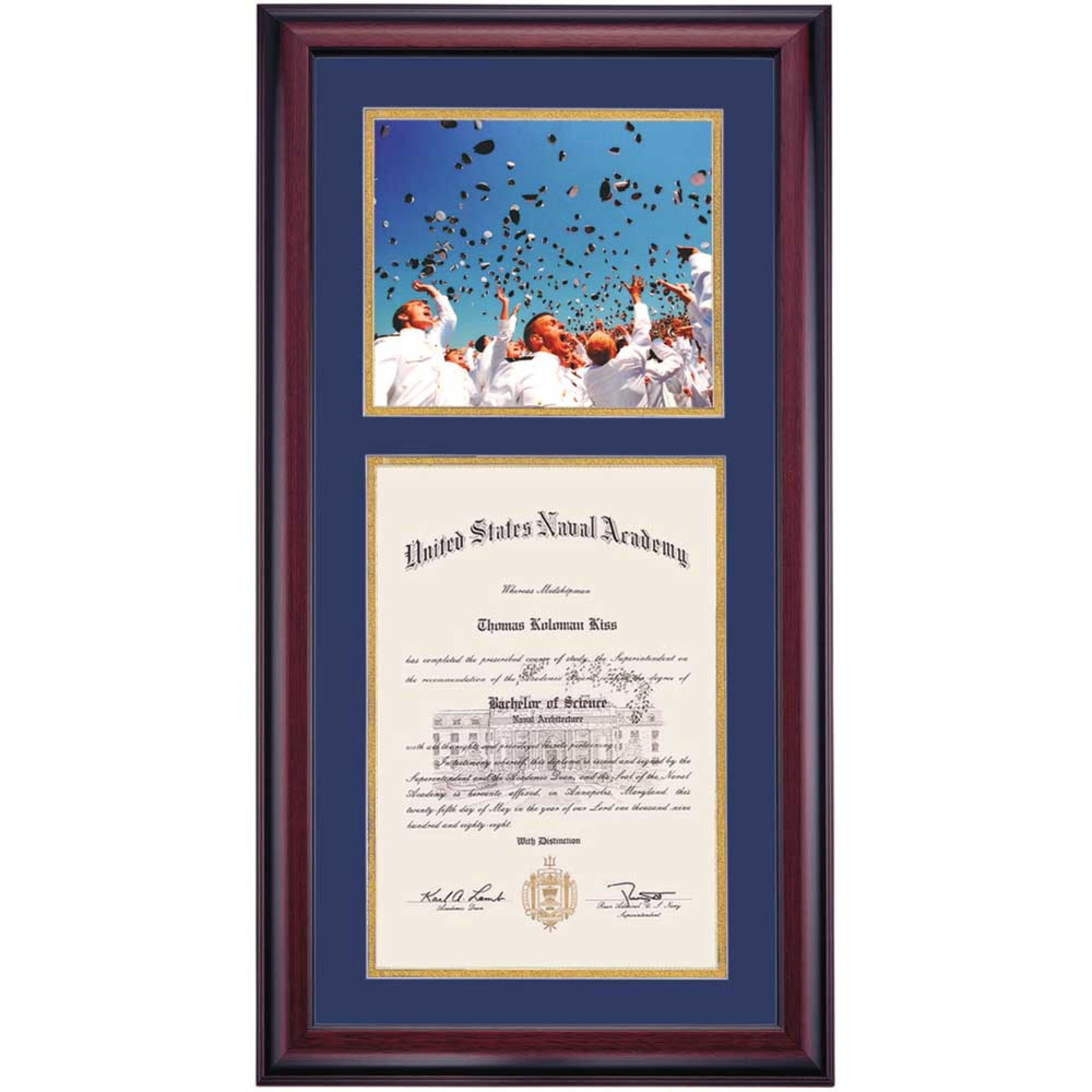 OCM Diploma Frame for United States Naval Academy, Navy/Gold Mat with ...