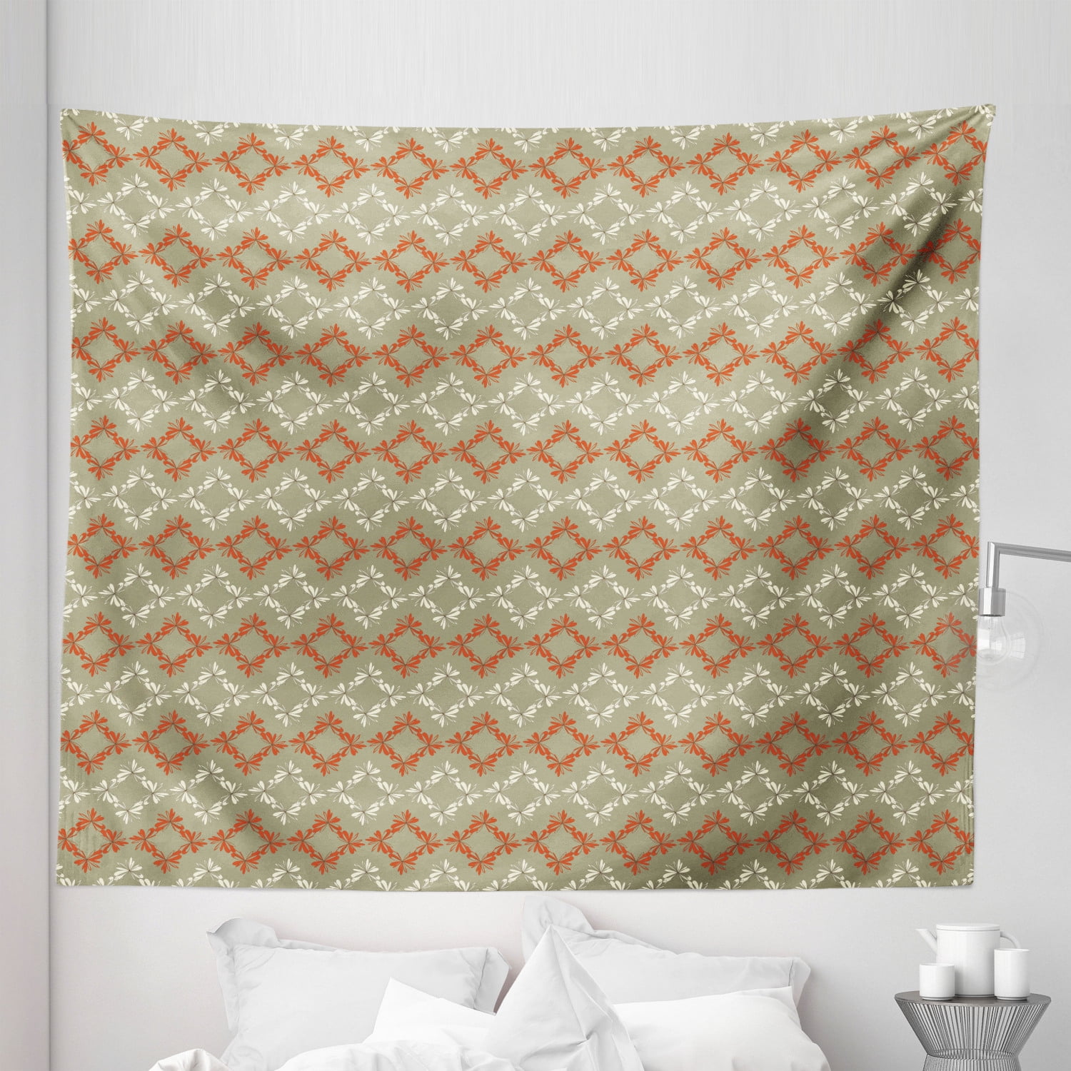 Geometric Tapestry, Rectangle Square Shapes with Flowers Ornament ...