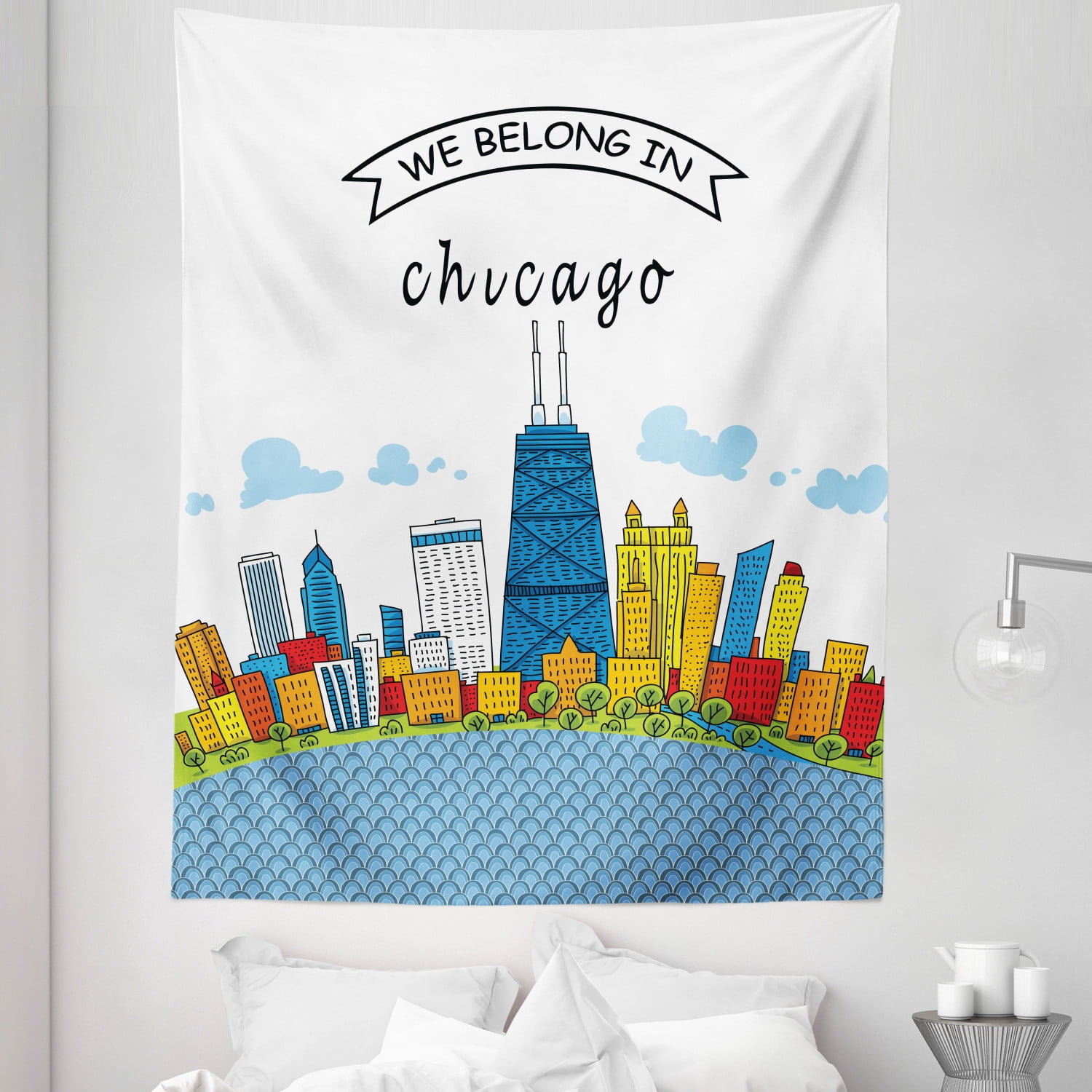 Landscape Tapestry, Chicago Skyline Cartoon Colorful City View ...