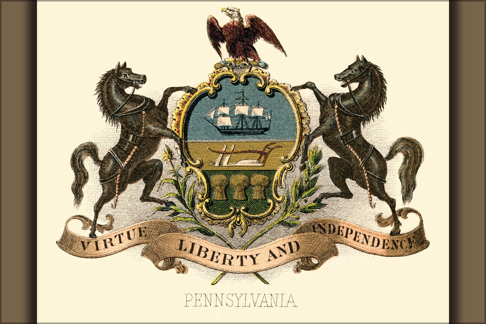 24"x36" Gallery Poster, Pennsylvania state coat of arms (illustrated ...