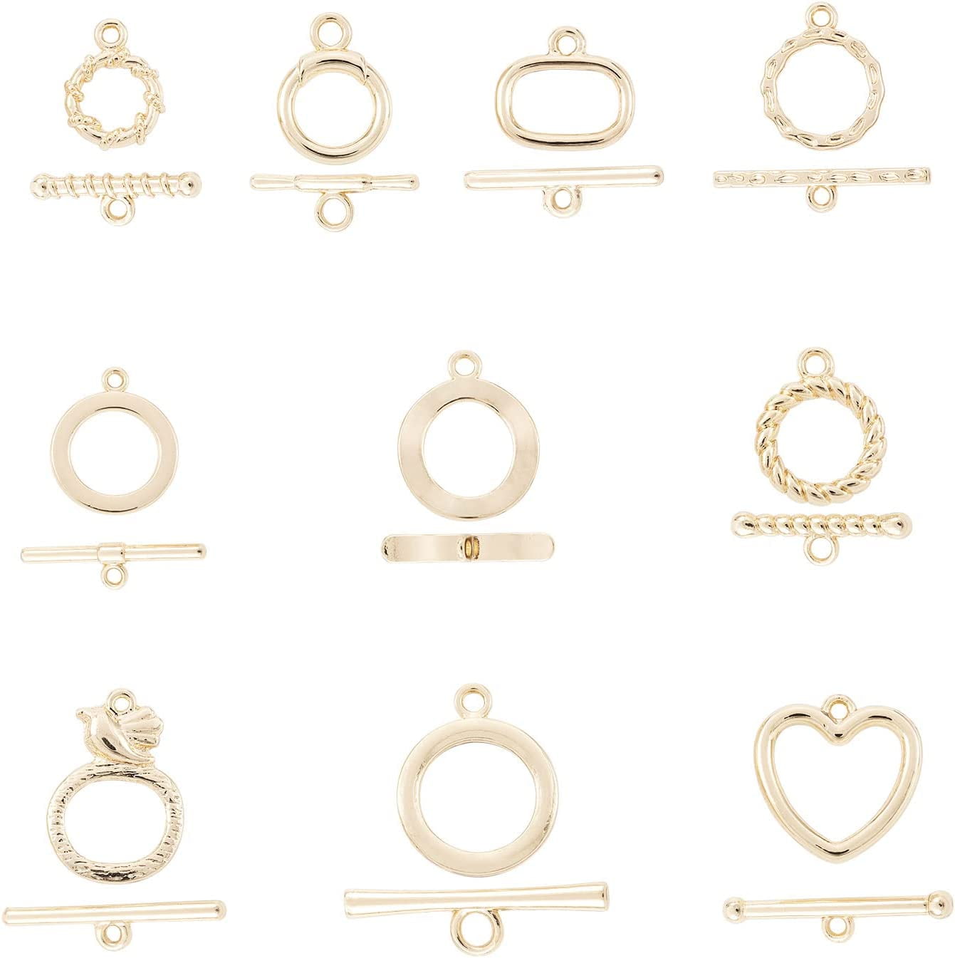 20 Sets Ring Toggle Clasps Real 16K Gold Plated Round T-Bar Closure ...