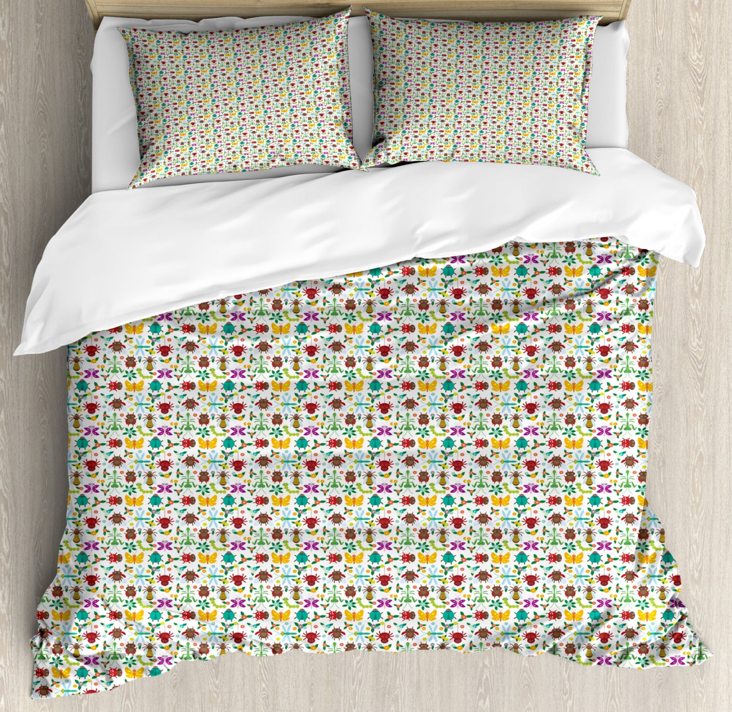 Nursery Duvet Cover Set Queen Size, Funny Cartoon Insects Spiders and ...