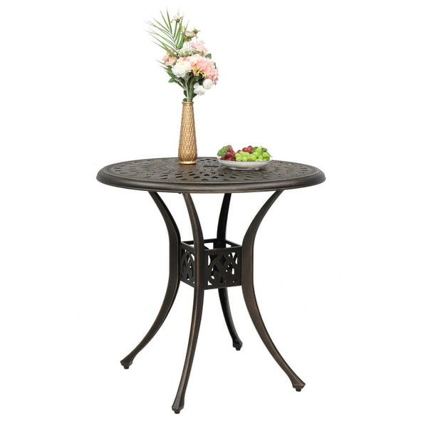 UBEsGoo 31" Round Patio Dining Table w/ Umbrella Hole, Aluminum Bistro ...