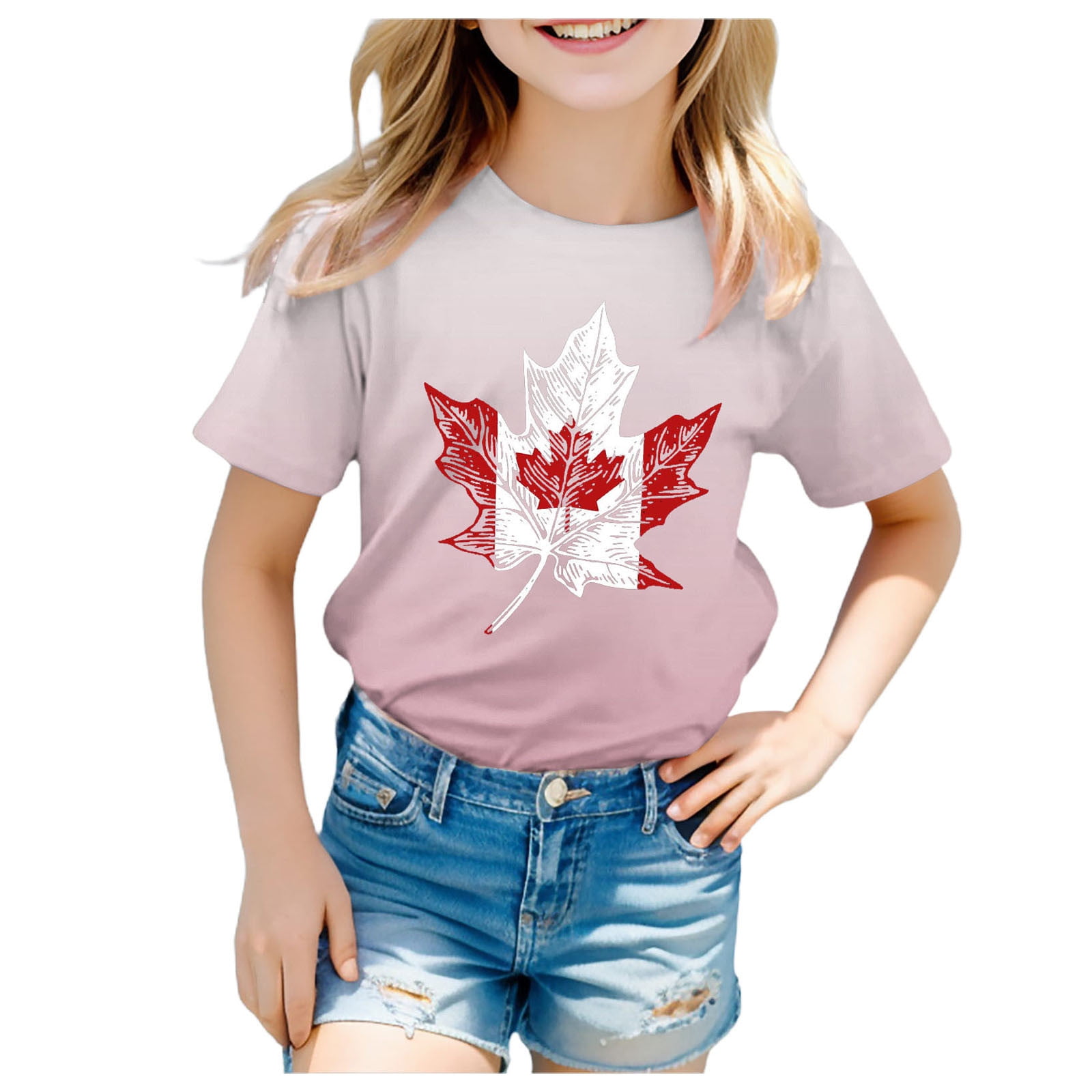Click here for Gdreda Canada Shirts Flag Print Girls Short Sleeve... prices
