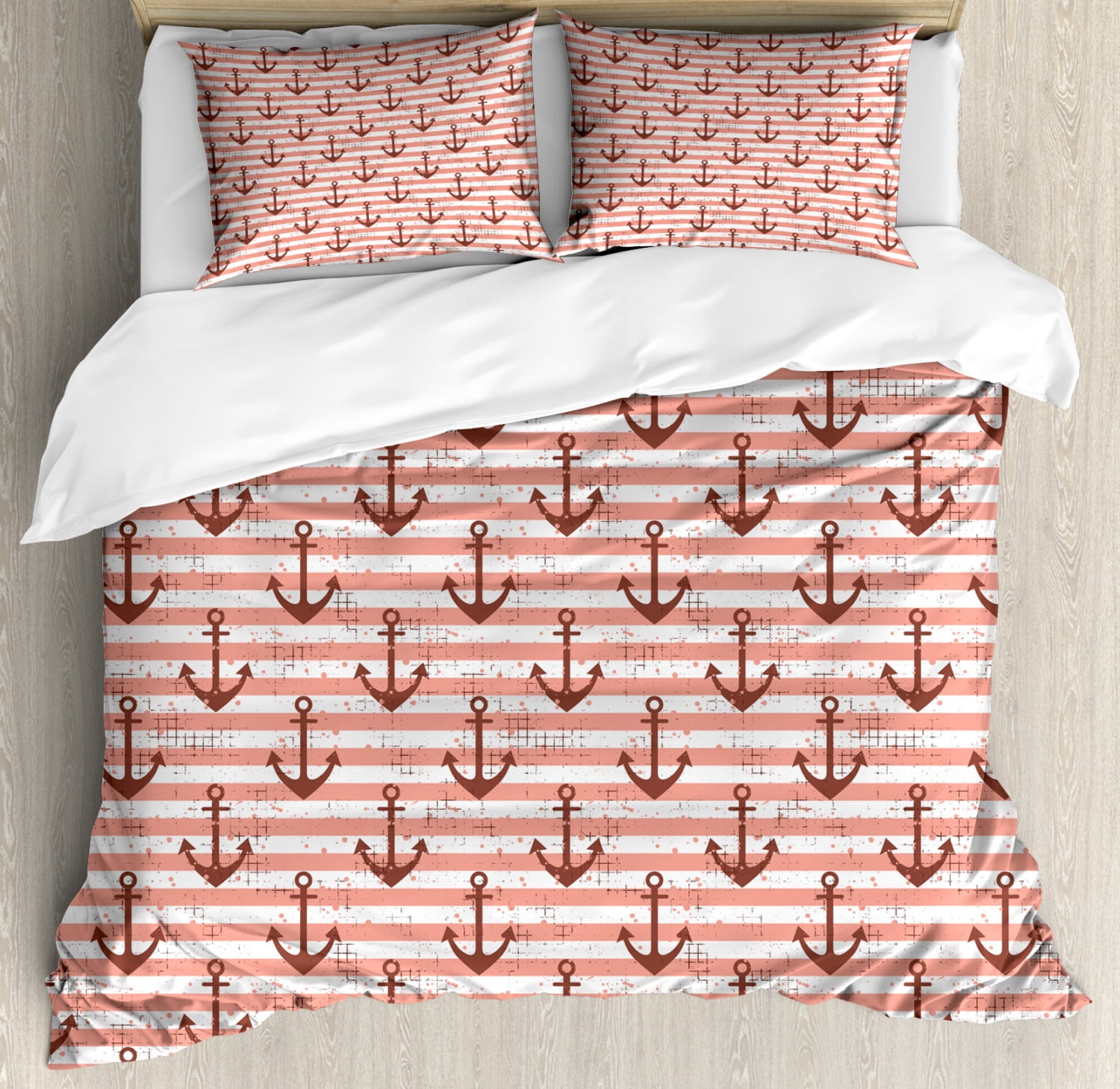 Anchor King Size Duvet Cover Set, Vintage Style Nautical Symbols on a ...