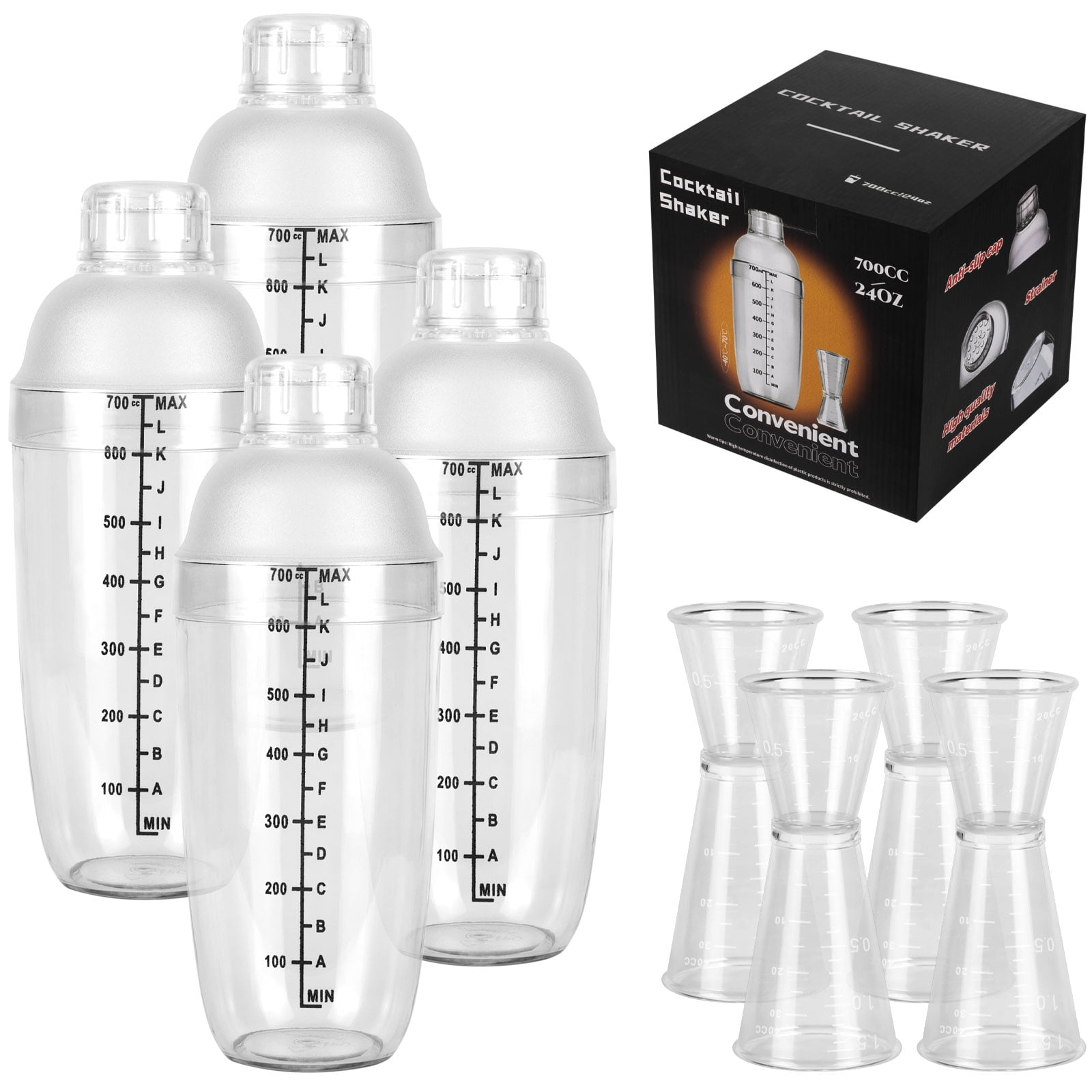 Plastic Cocktail Shaker - 4pcs Clear Cocktail Shaker Set with 4pcs ...