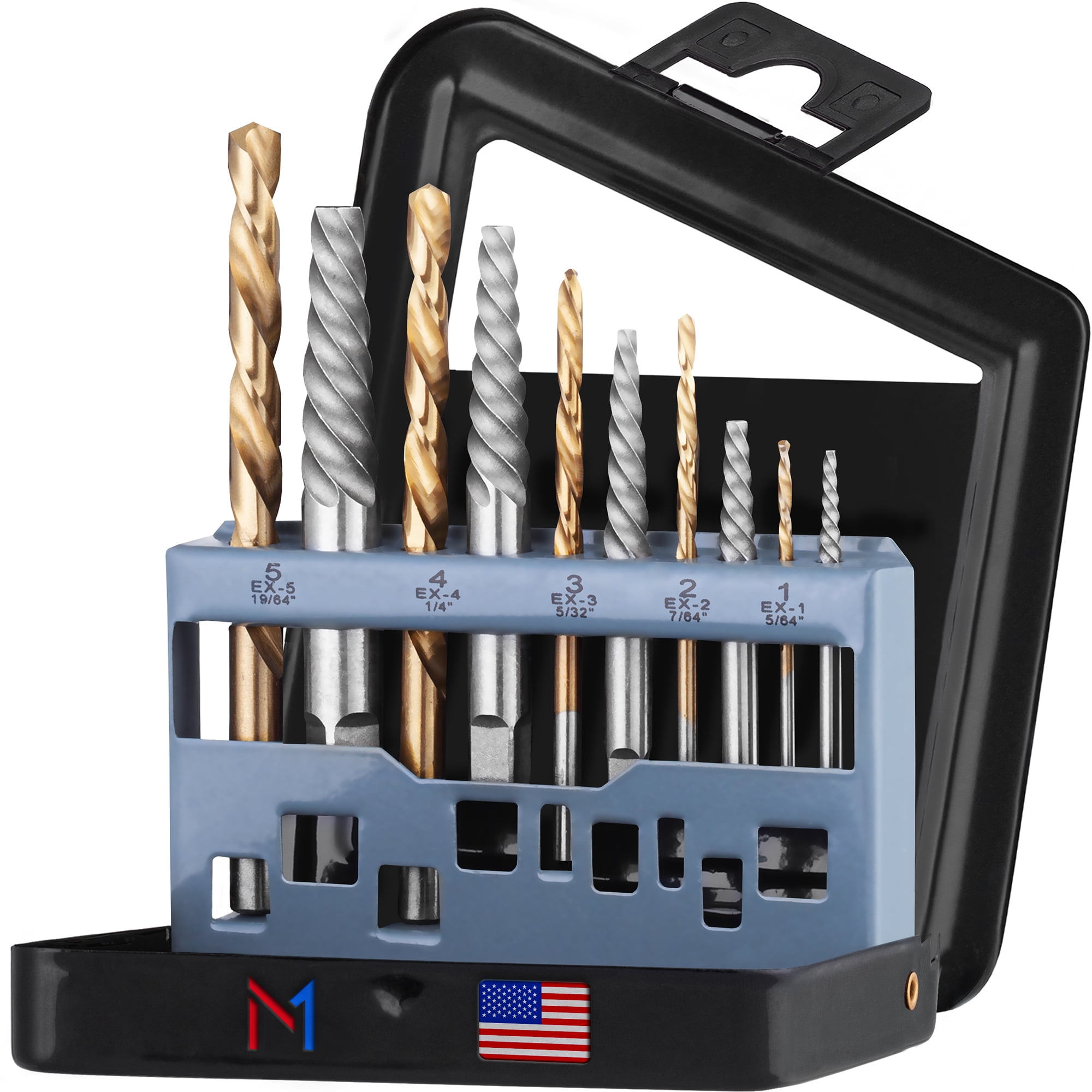 Left Hand Drill Bit Set, 10 pc Screw Extractor Kit W/ Iron Case by ...