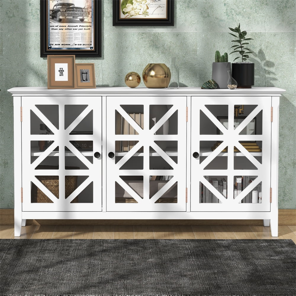 Accent Storage Cabinet, Wooden Console Table with 3 Doors and ...