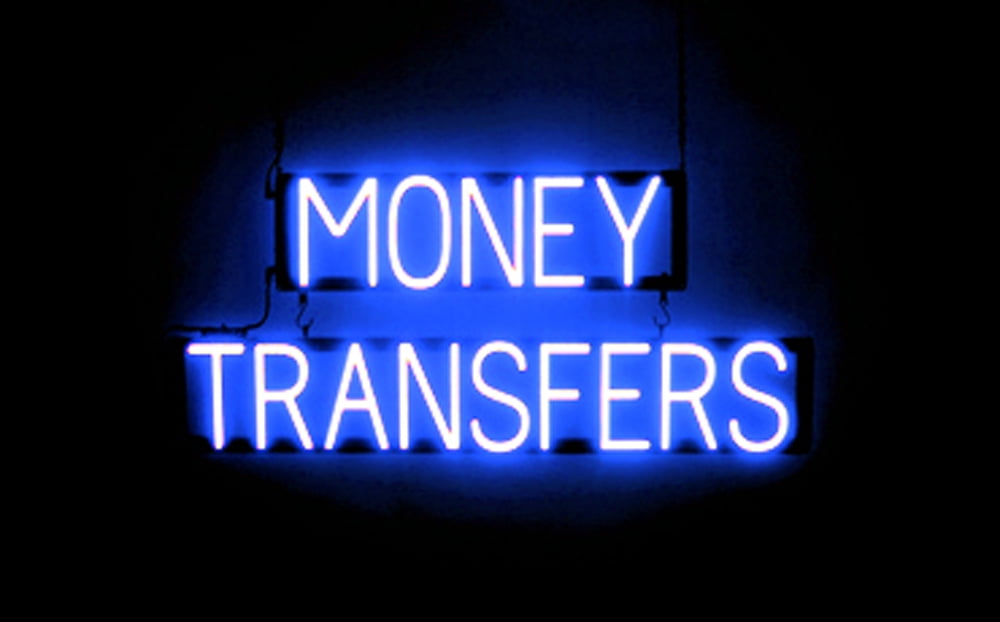 SpellBrite MONEY TRANSFERS LED Sign for Business. 34.8" x 15.0" Blue ...