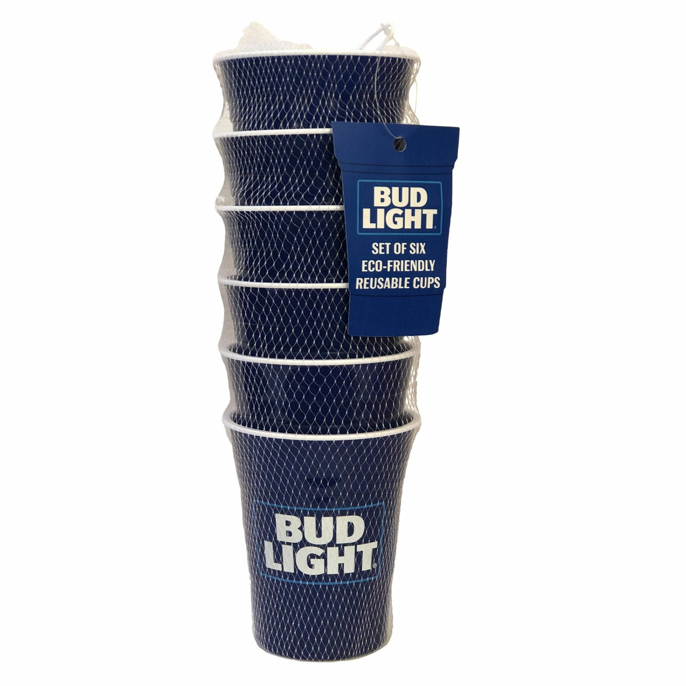 Bud Light Plastic Cup Drinkware Reusable Cup 6 Set with Mesh Bag - Blue ...